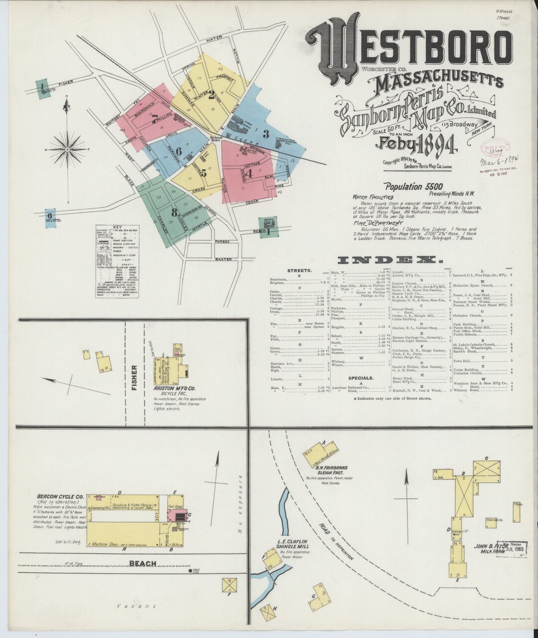 Westboro 1894 Old Map Fire Insurance MA Massachusetts - Reprint - Etsy