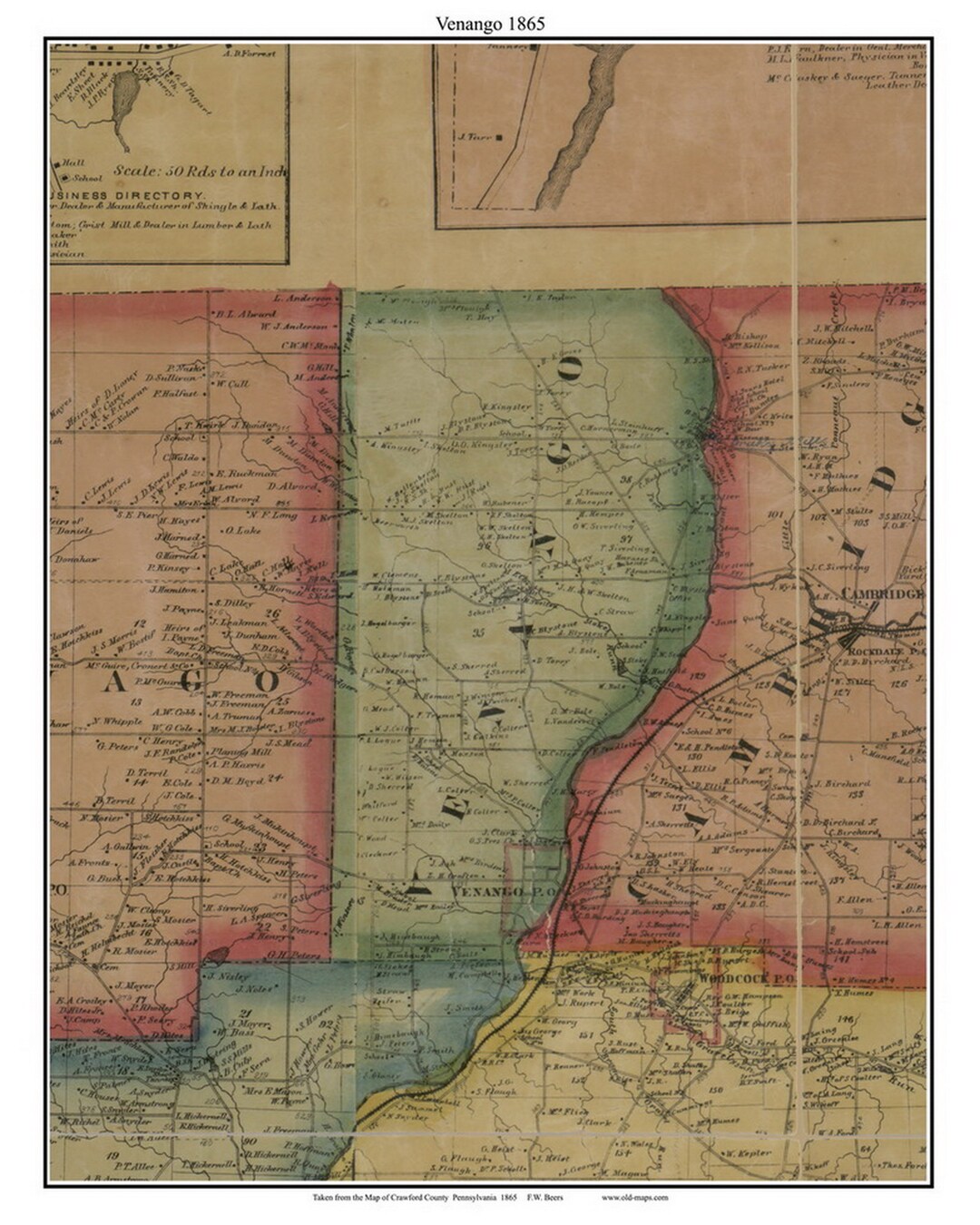 Venango 1865 Old Town Map With Homeowner Names - Pennsylvania - Reprint ...