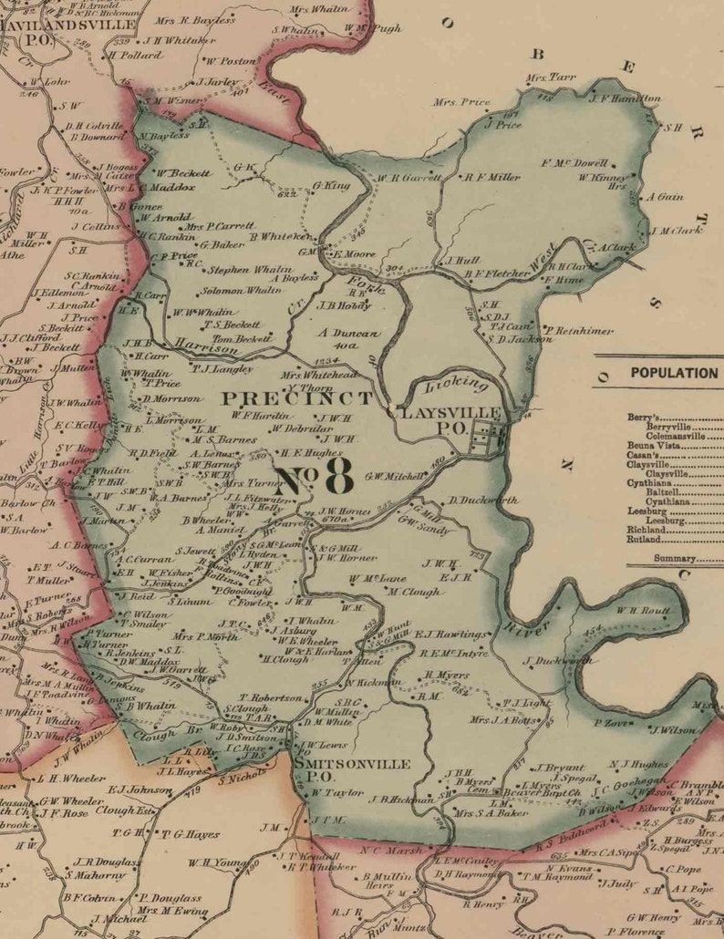 Harrison County Kentucky 1877 Old Wall Map With Homeowner | Etsy