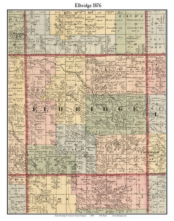 Elbridge 1876 Old Town Map With Homeowner Names Michigan - Etsy