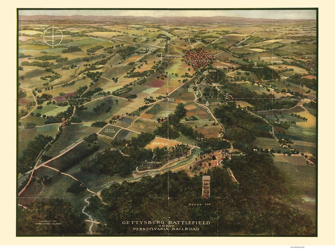Gettysburg Battlefield, Gettysburg Pennsylvania -1913 - Birds Eye View ...