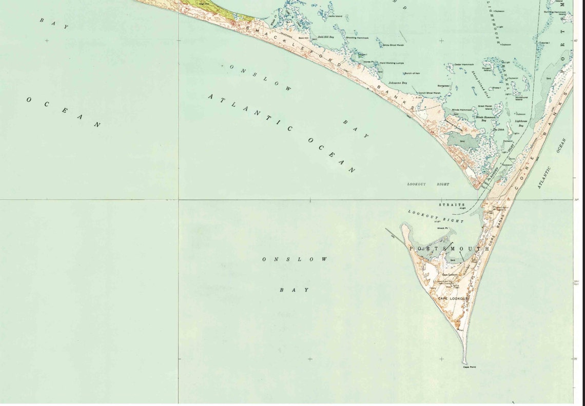 Bogue Sound & Cape Lookout NC 1951 Old Topographic Map USGS - Etsy