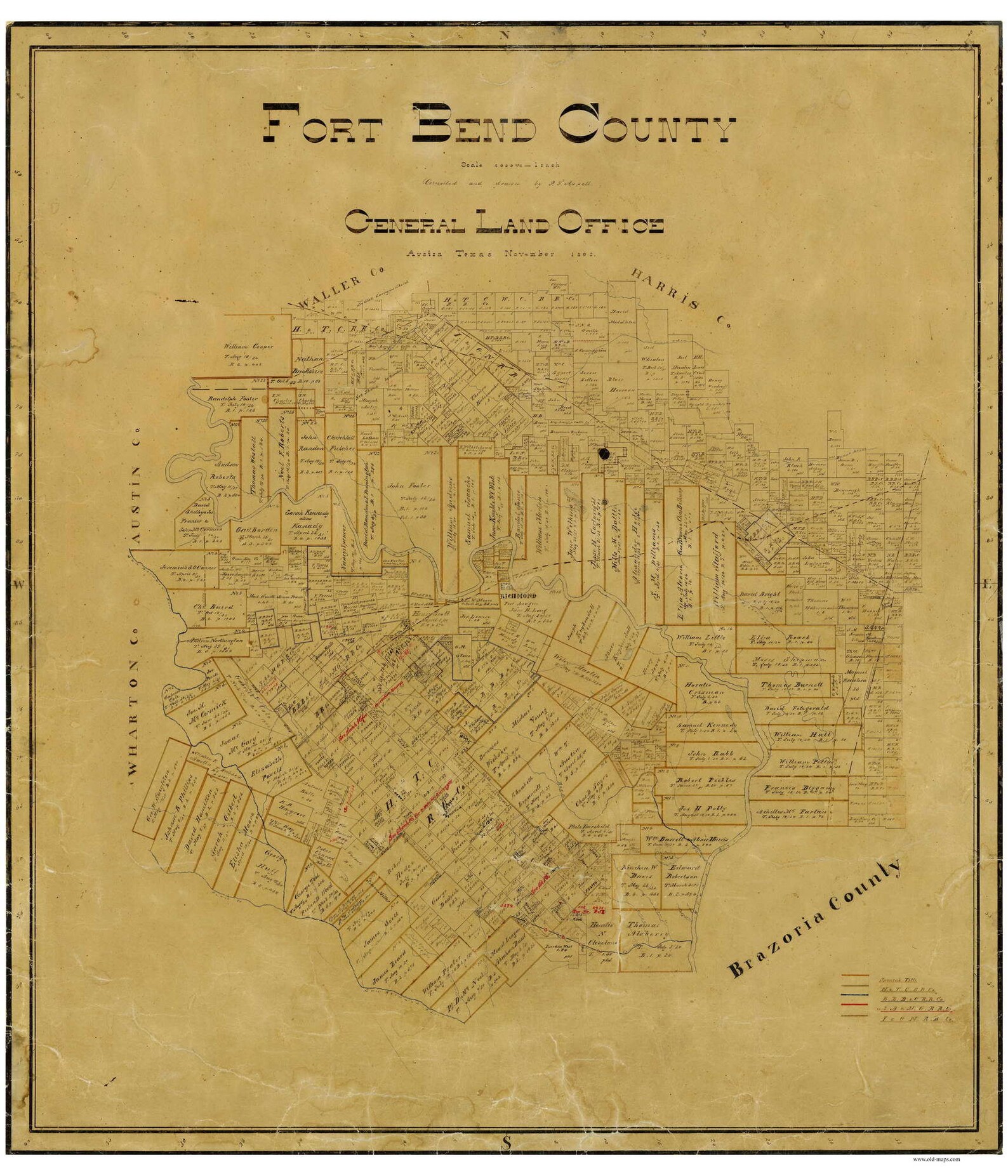 Fort Bend County Texas 1892 Old Wall Map Reprint With | Etsy