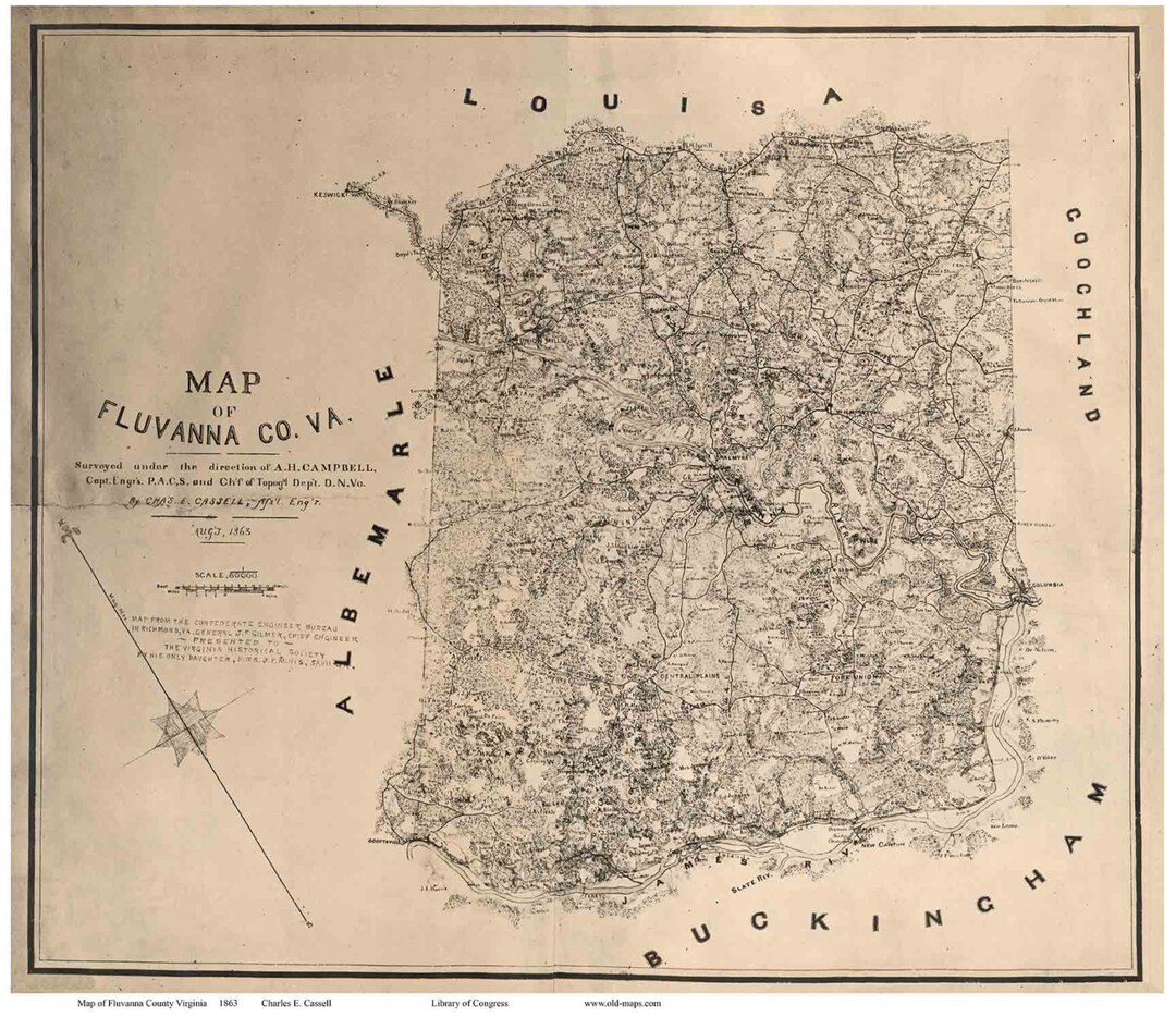Fluvanna County Virginia 1863 Old Wall Map With Homeowner Names Reprint ...