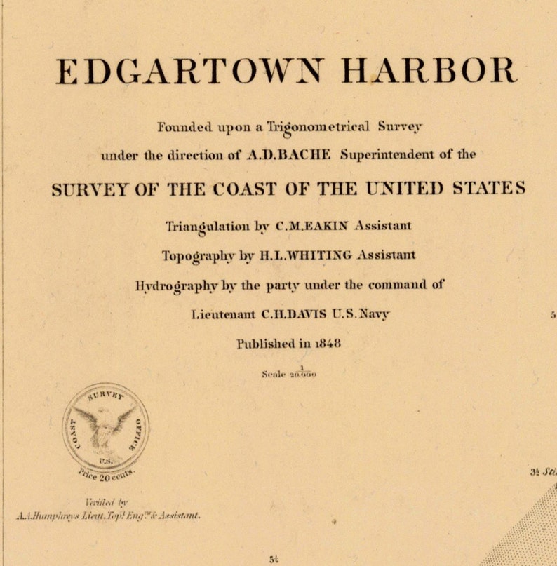 Edgartown Harbor MA 1848 Nautical Map Reprint 20000 - Etsy