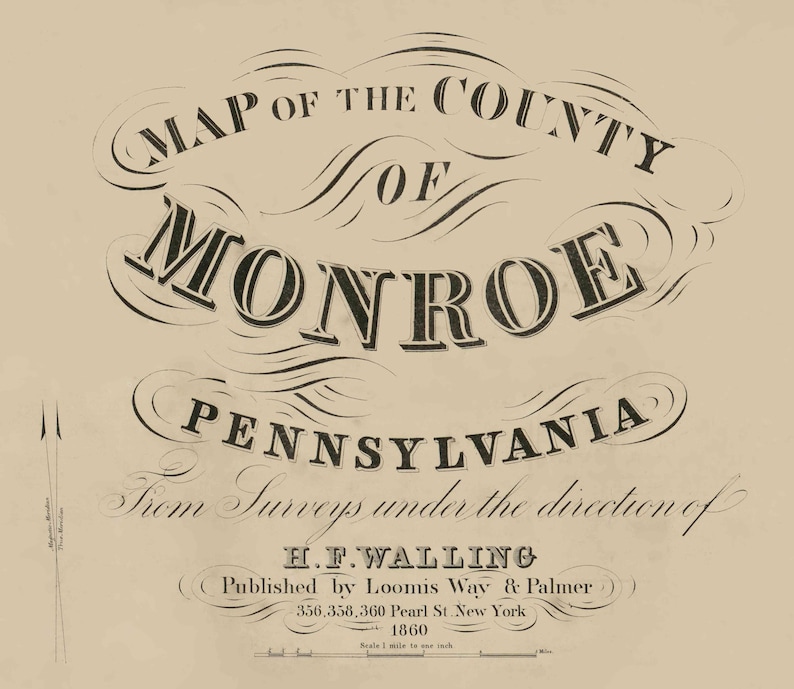 Monroe County Pennsylvania 1860 Old Wall Map With Homeowner - Etsy