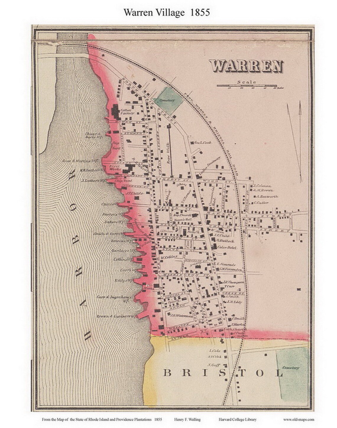 Warren Village 1855 Old Town Map With Homeowner Names Rhode - Etsy
