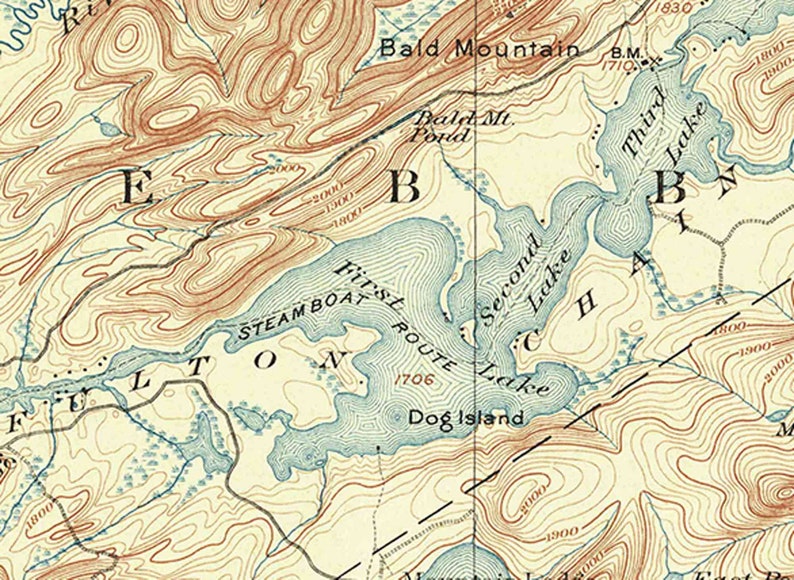 Fulton Chain Lakes 1903 USGS Old Topographic Map - Reprint - Custom ...