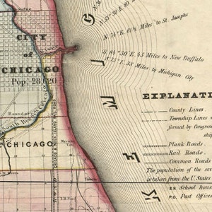Cook & Dupage Counties Illinois 1851 - Old Wall Map Reprint With ...
