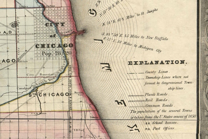 Cook & Dupage Counties Illinois 1851 Old Wall Map Reprint - Etsy