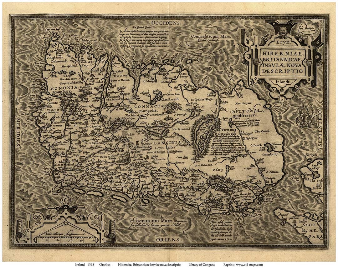 Ireland 1598 Map by Ortelius - Old Map Reprint - Etsy