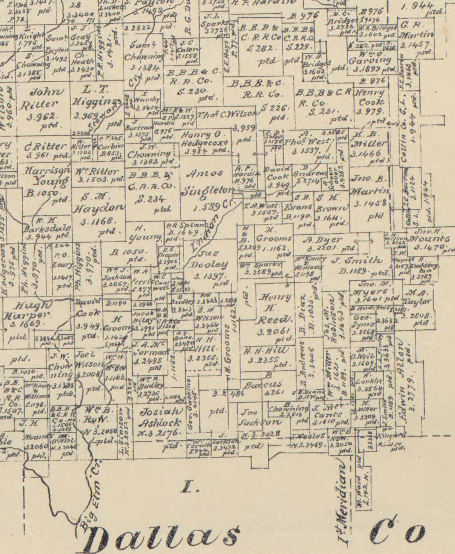 Denton County Texas 1879 Old Wall Map Reprint With Land | Etsy
