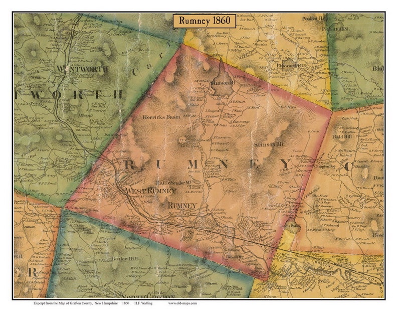 Rumney 1860 Old Town Map With Homeowner Names New Hampshire - Etsy