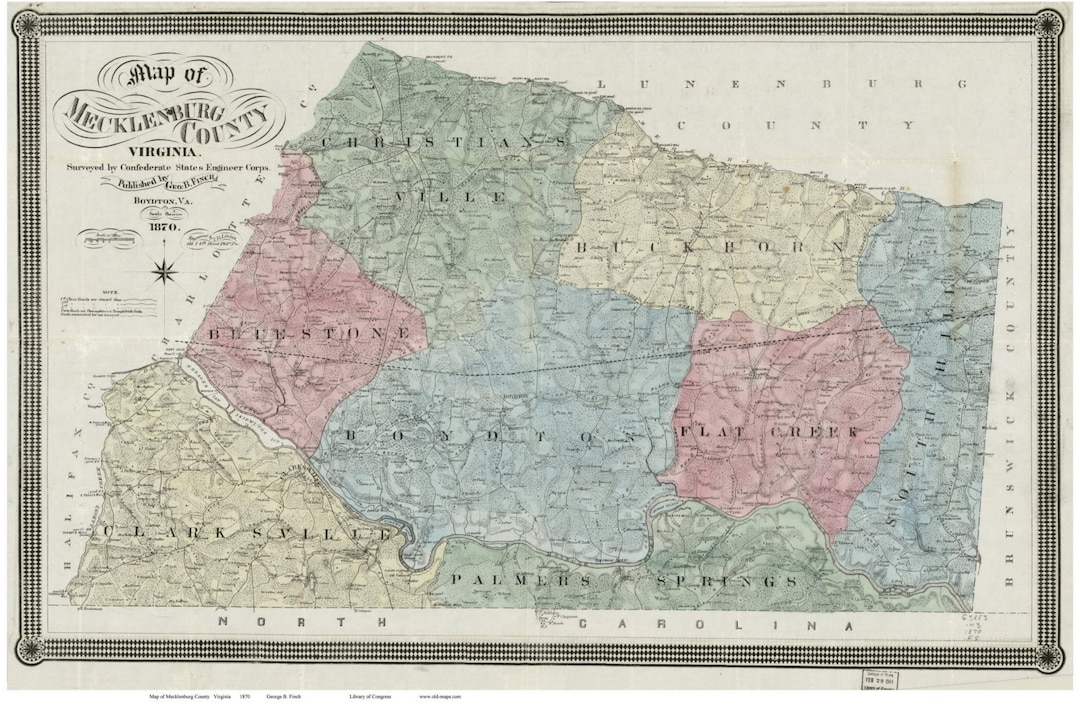 Mecklenburg County Virginia 1870 - Old Wall Map With Homeowner Names ...