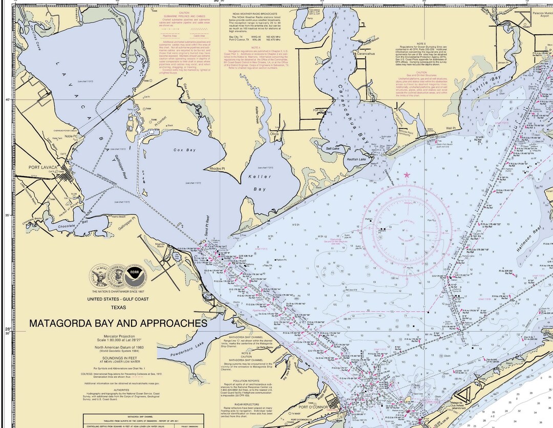 Matagorda Bay and Approaches 2011 Nautical Old Map Reprint - Palacios ...