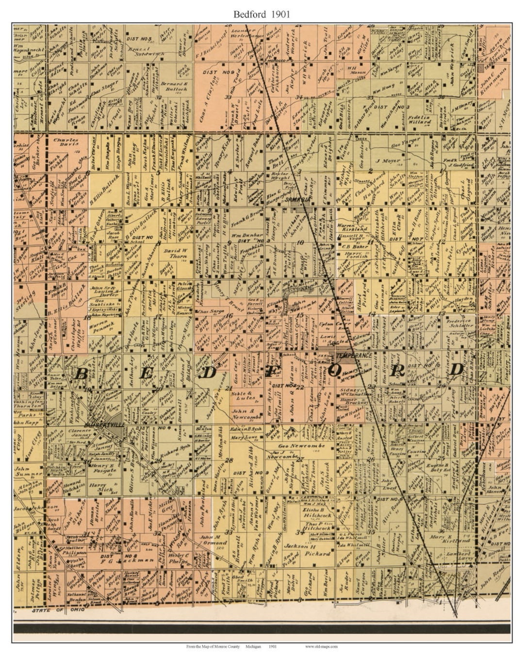 Bedford 1901 - Old Town Map With Homeowner Names Reprint Genealogy ...