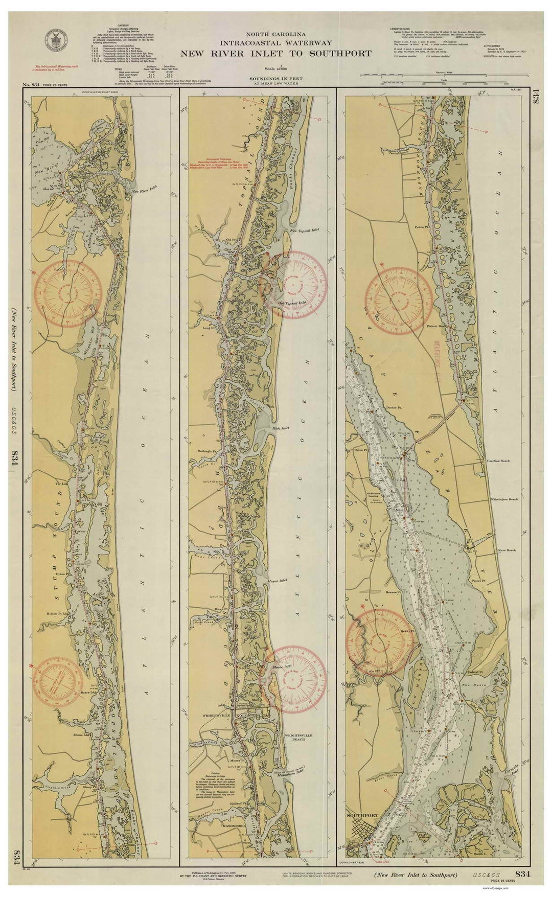 New River Inlet Southport 1936 Map - Old Nautical Chart - North ...