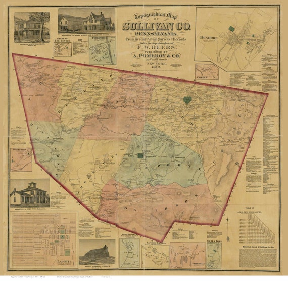 Sullivan County Pennsylvania 1872 Old Wall Map With - Etsy