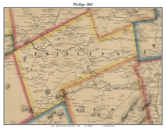 Phillips 1861 Old Town Map With Homeowner Names Maine - Etsy