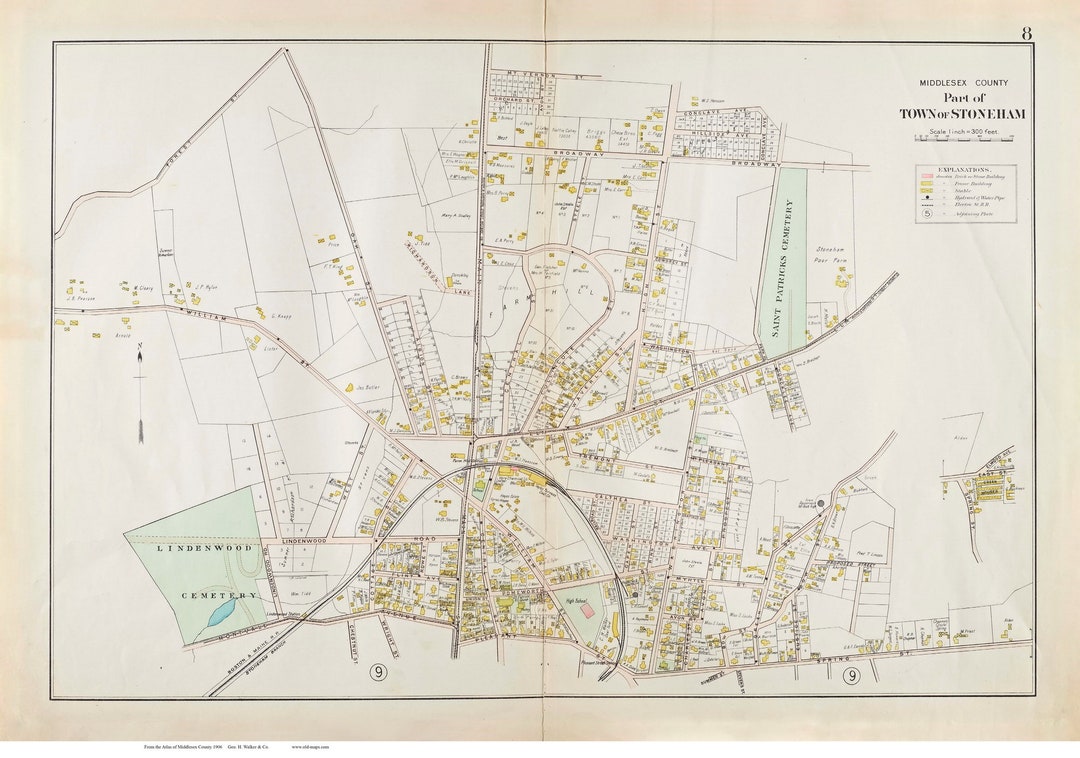Stoneham Village North 1906 Old Town Map With Homeowner Names ...