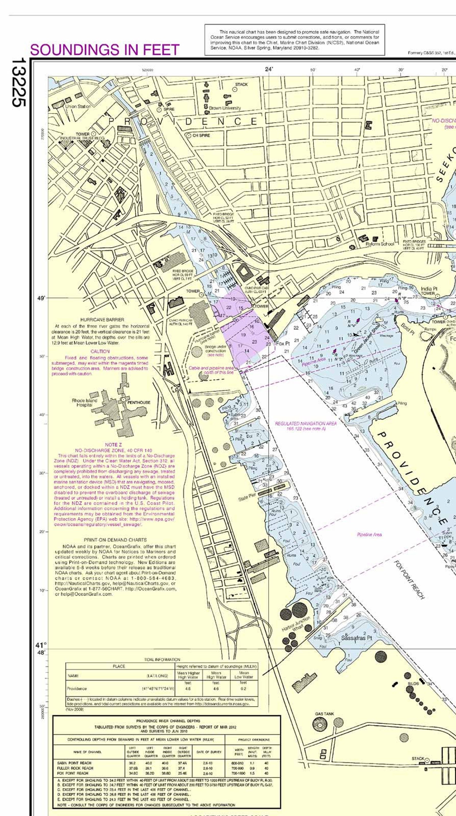 Providence Harbor RI - 2013 Nautical Map by the USCGS - Reprint Harbors ...