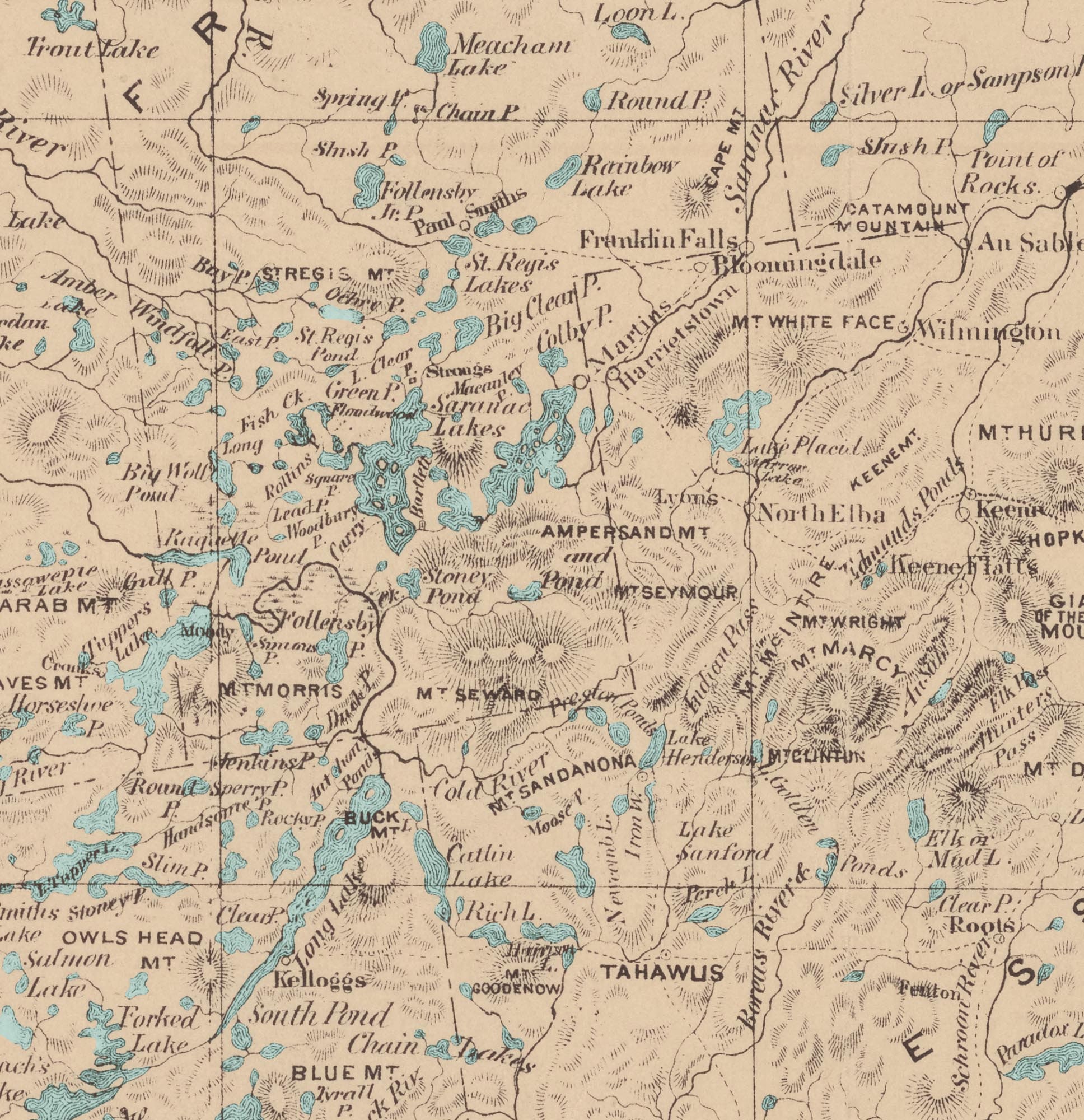 Adirondack Survey Sketch 1873 - Custom Colored Water - Old Map Land ...