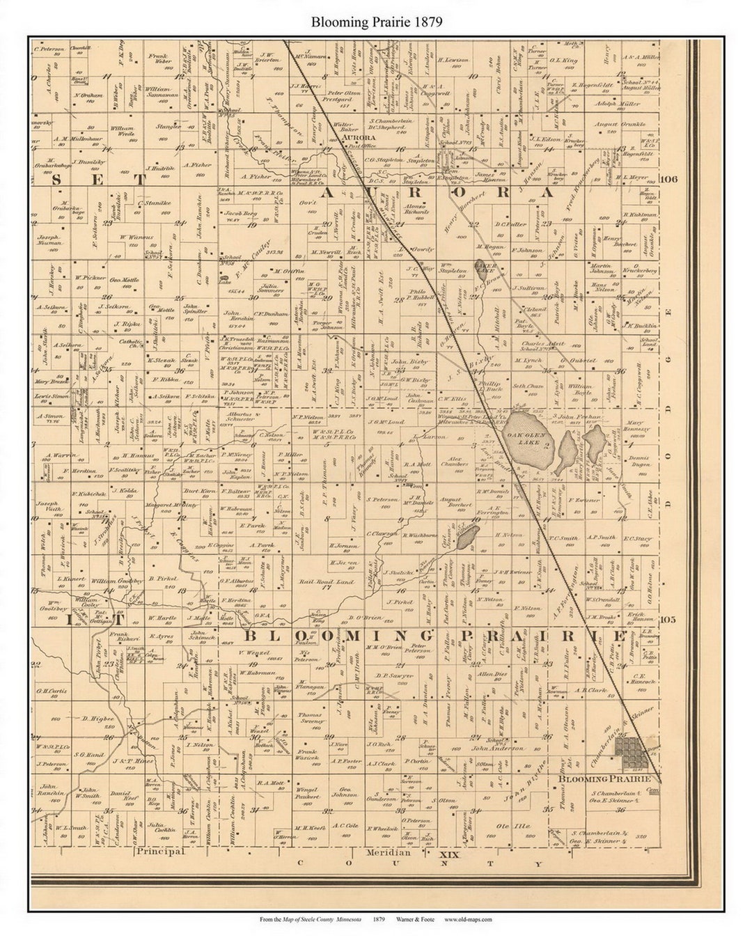 Blooming Prairie 1879 - Old Town Map With Homeowner Names Minnesota ...