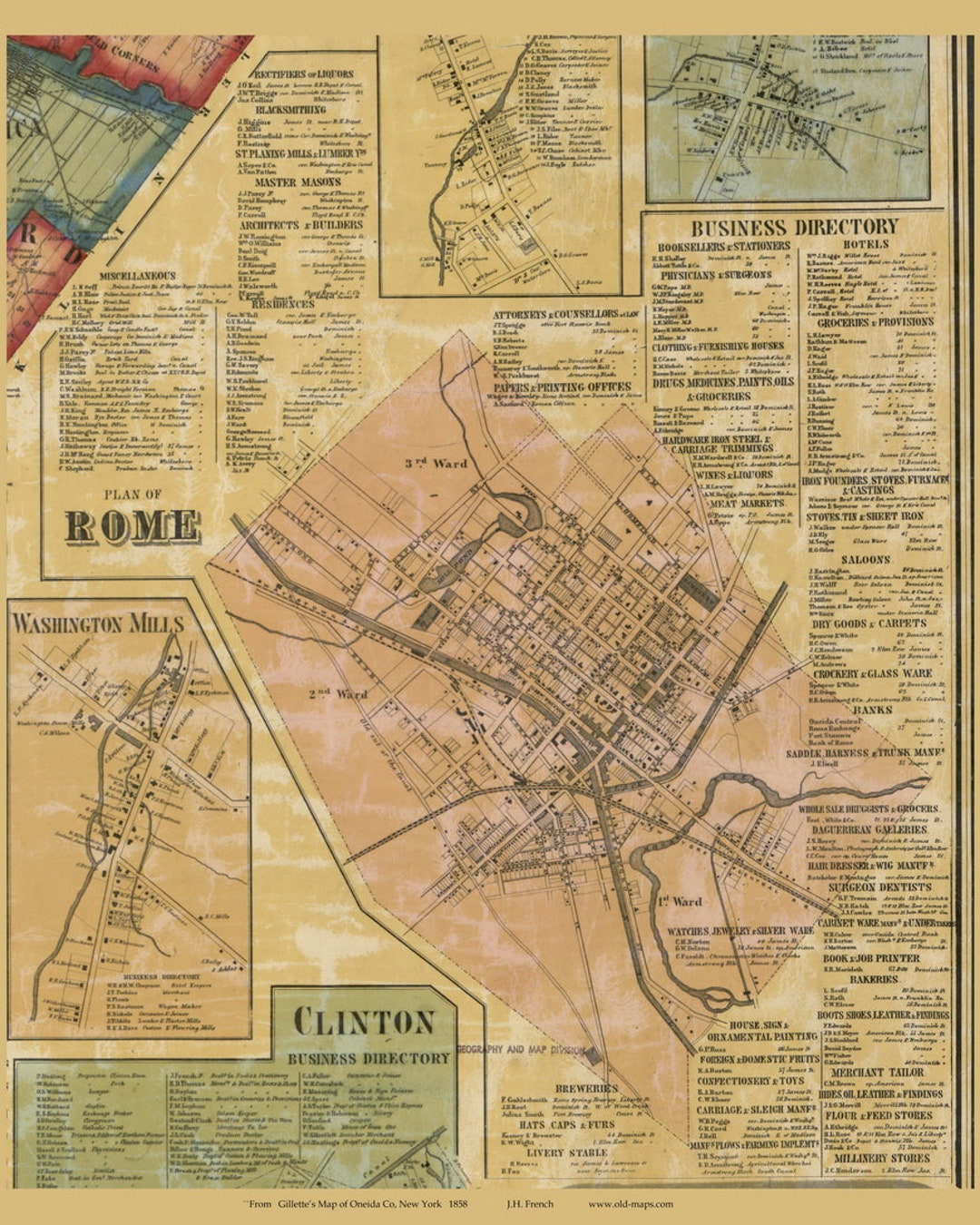 Rome Village 1858 Old Town Map - With Homeowner Names New York Reprint ...
