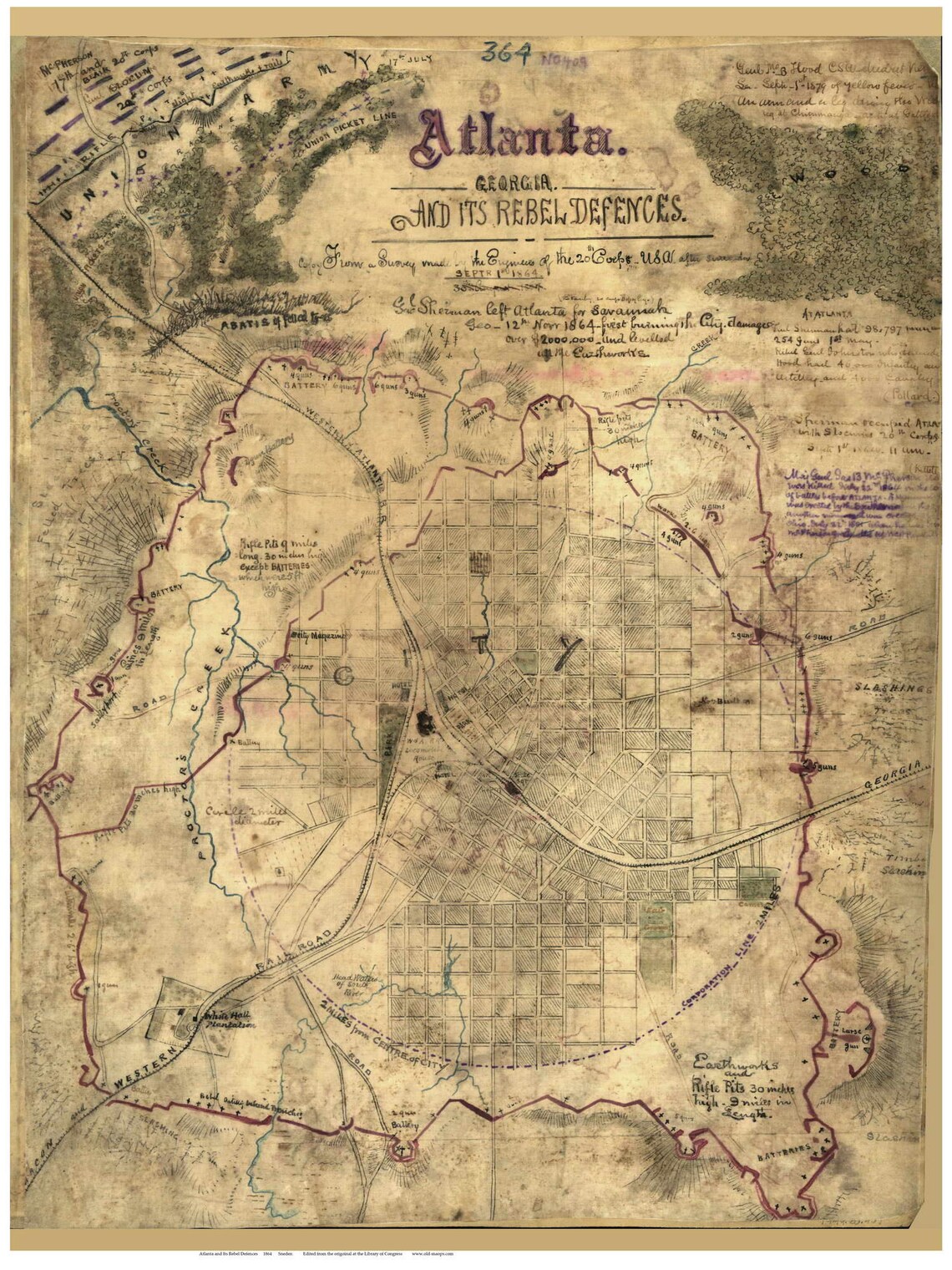 Atlanta, Georgia 1864 - Civil War City Map by Sneden Reprint - Etsy