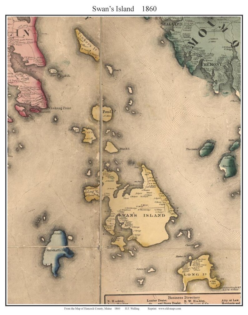 Swan's Island 1860 Old Town Map With Homeowner Names - Etsy