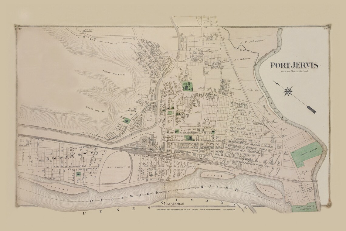 Port Jervis 1875 Map Homeowner Names Deer Park Germantown Delaware ...