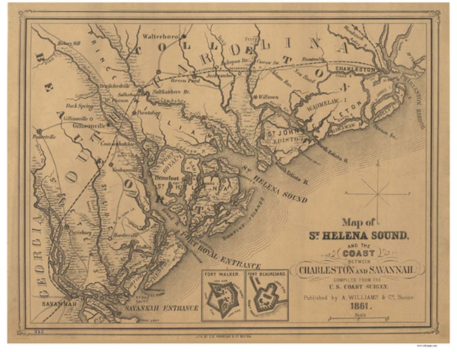 St Helena Sound Coast Map 1861 South Carolina from Charleston | Etsy