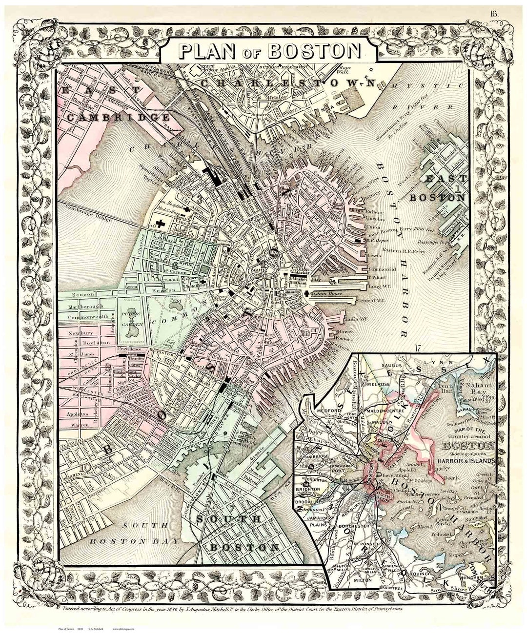 Boston and Vicinity 1870 - Mitchell -- Massachusetts Reprint - Etsy UK