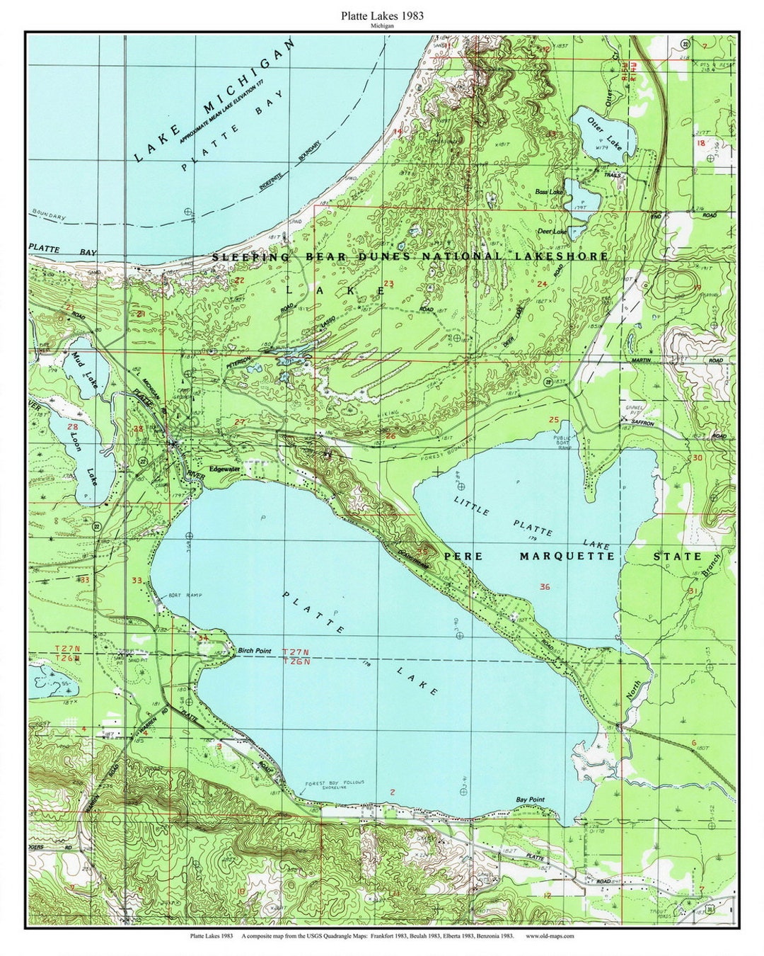 Platte Lakes - 1983 Map Reprint - Michigan - Old Topographic USGS ...
