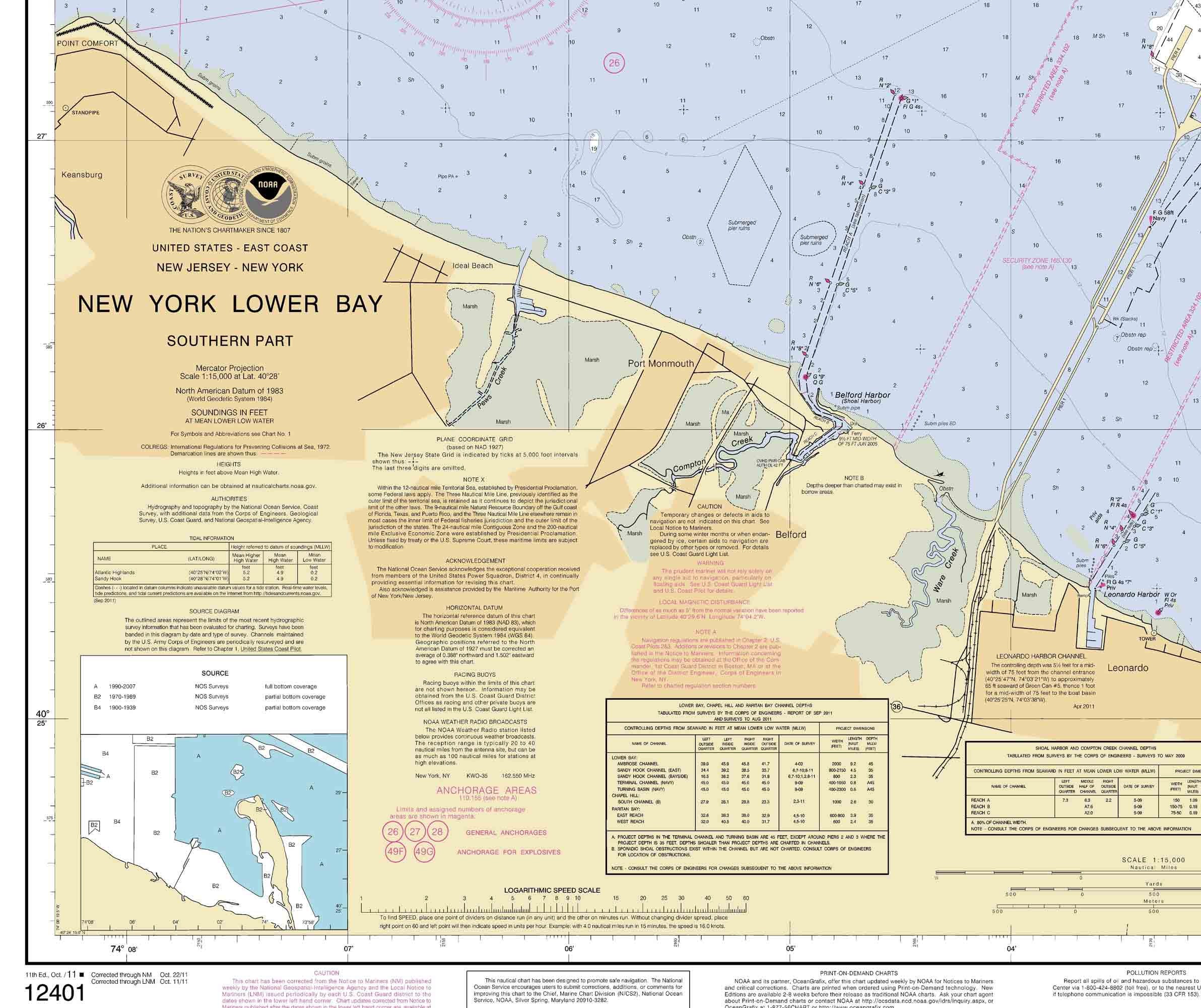 New York Lower Bay southern Part 2011 Nautical Map New | Etsy
