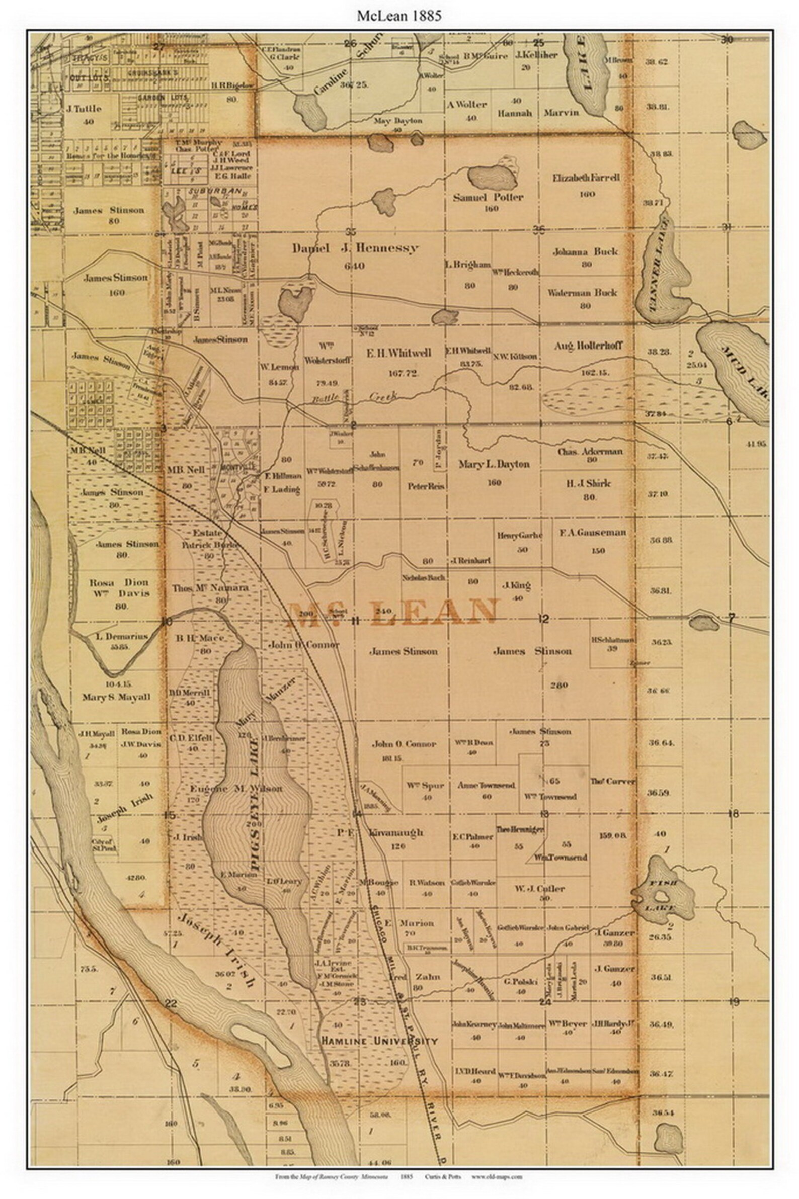 Mclean 1885 Old Town Map With Homeowner Names Minnesota - Reprint ...