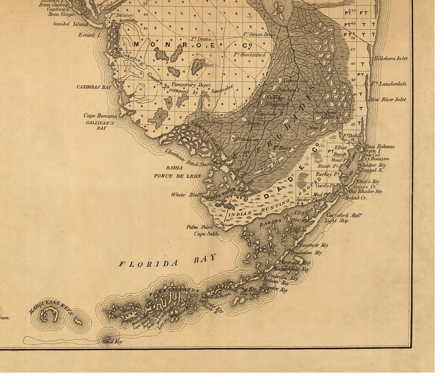Florida 1859 State Map - Surveyor General - Reprint - Etsy