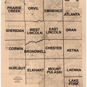 Logan County Illinois 1893 - Old Wall Map Reprint With Homeowner Names ...