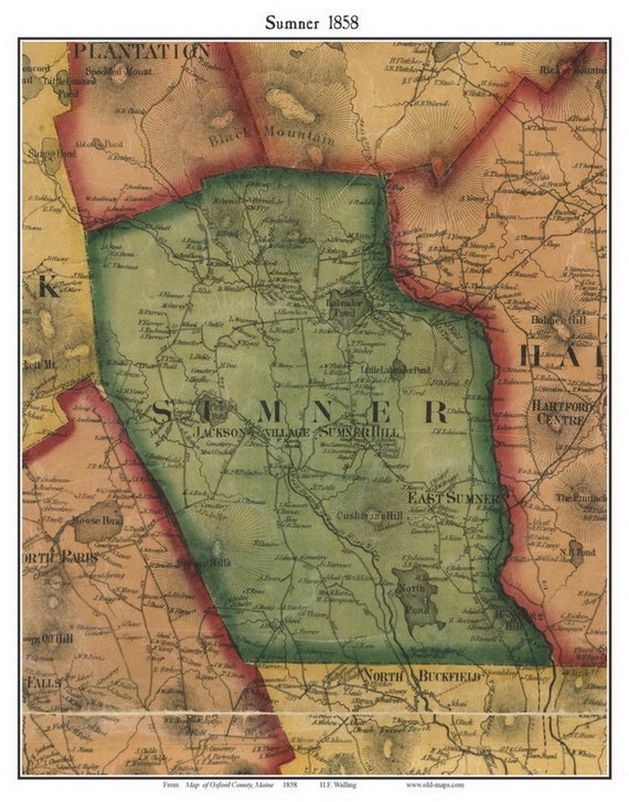Sumner 1858 Old Town Map With Homeowner Names Maine Reprint | Etsy