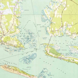 Bogue Sound & Cape Lookout, NC - 1951 Old Topographic Map USGS Custom ...