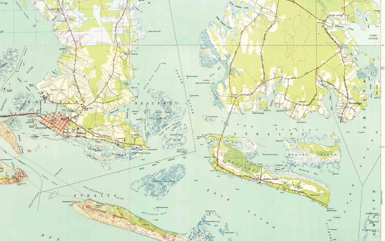 Bogue Sound & Cape Lookout NC 1951 Old Topographic Map USGS - Etsy