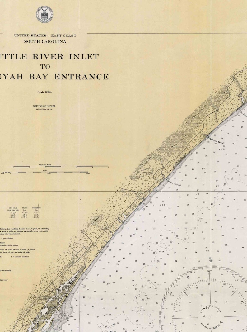 Little River Inlet to Winyah Bay Entrance 1933 Myrtle - Etsy