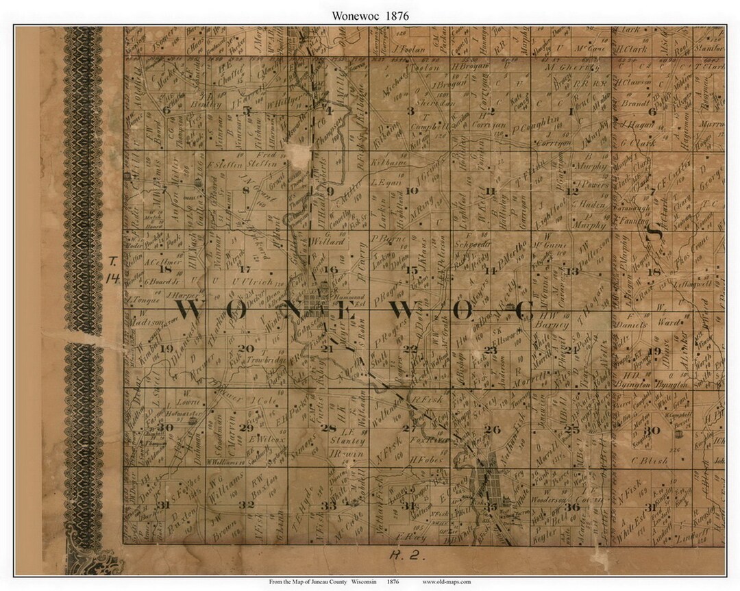 Wonewoc 1876 - Old Town Map With Homeowner Names - Union Center - Wisconsin - Reprint Genealogy ...