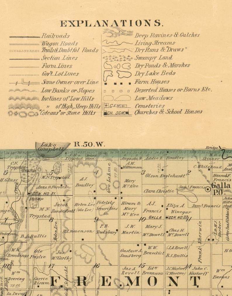 Moody County South Dakota 1896 - Old Wall Map With Landowner Names ...