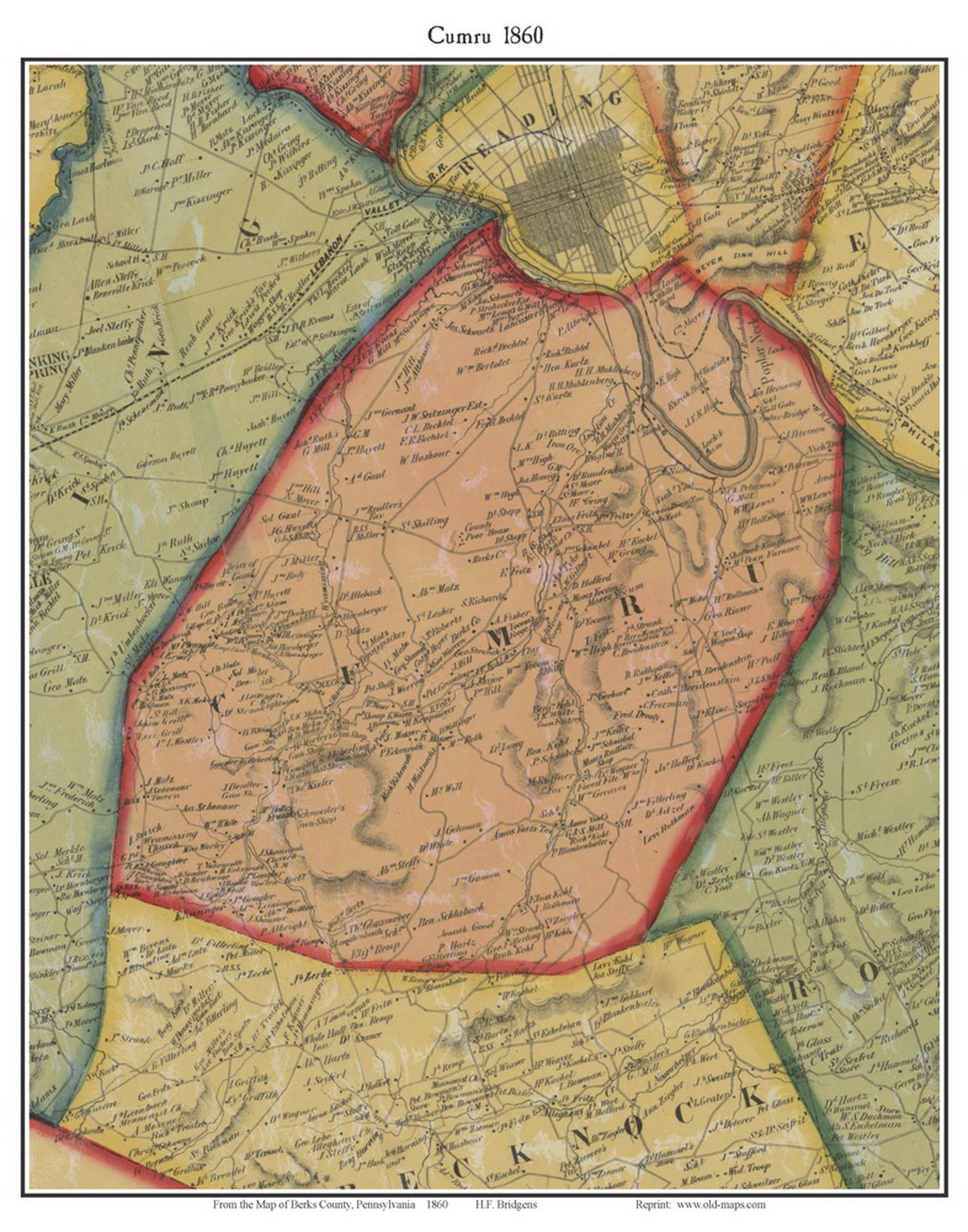 Cumru 1860 Old Town Map With Homeowner Names - Pennsylvania - Reprint ...