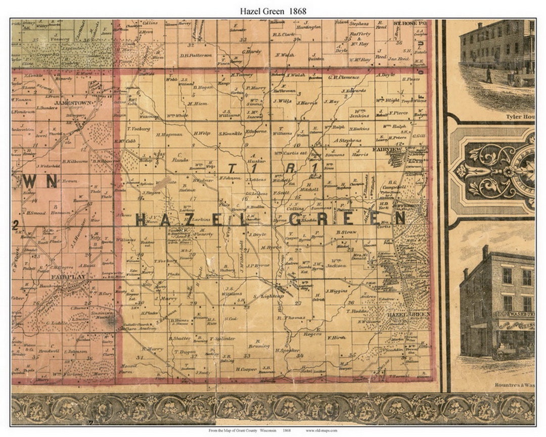 Hazel Green 1868 - Old Town Map With Homeowner Names - Fairview ...