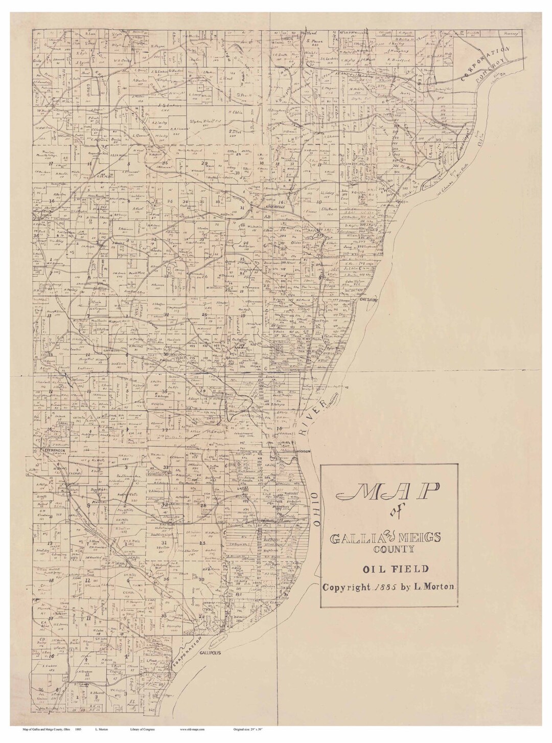 Gallia and Meigs County Ohio 1885 - Old Wall Map Oil Field Reprint With ...