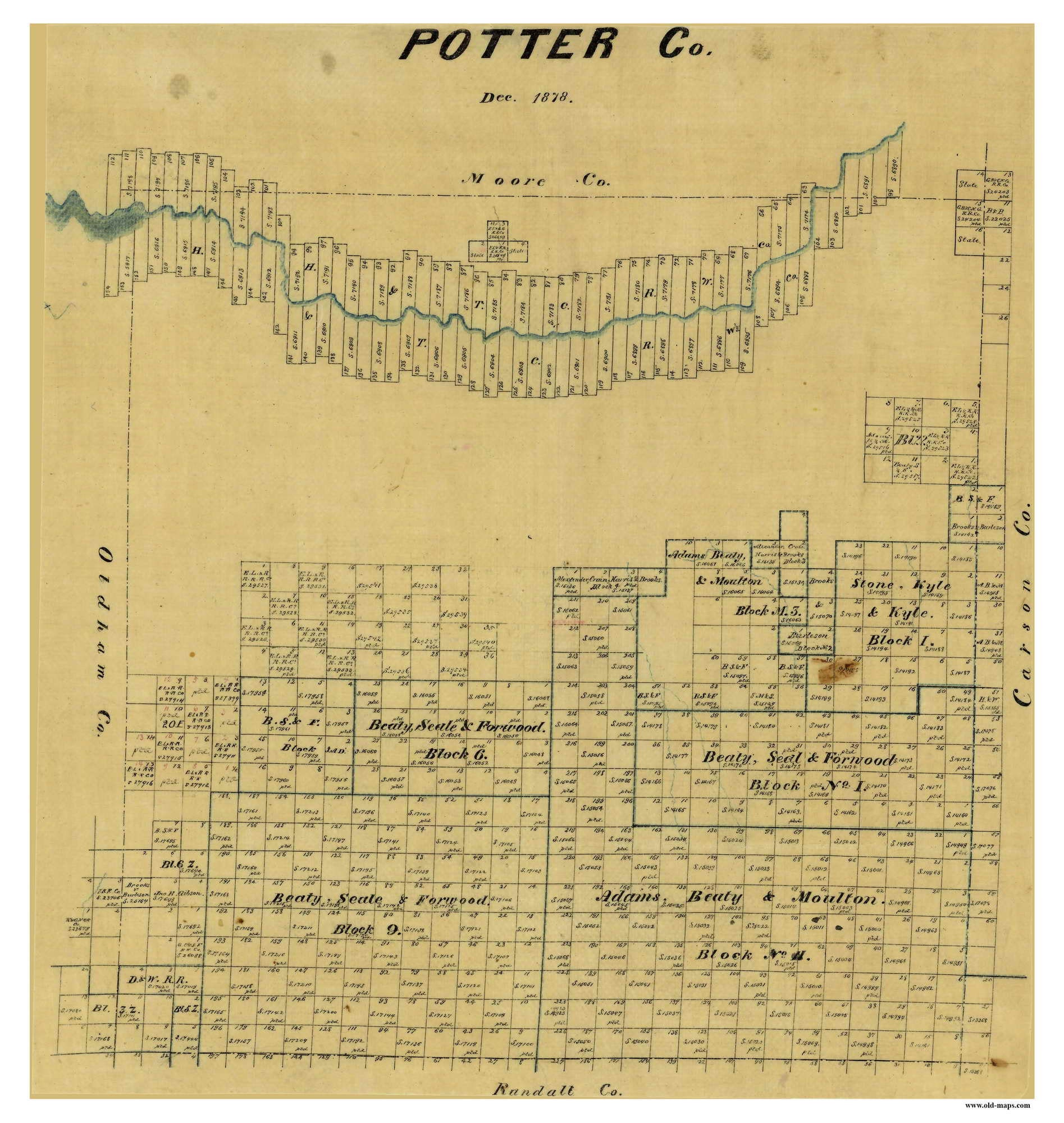 Potter County, Texas 1878 Old Wall Map Reprint With Land Owners Names ...