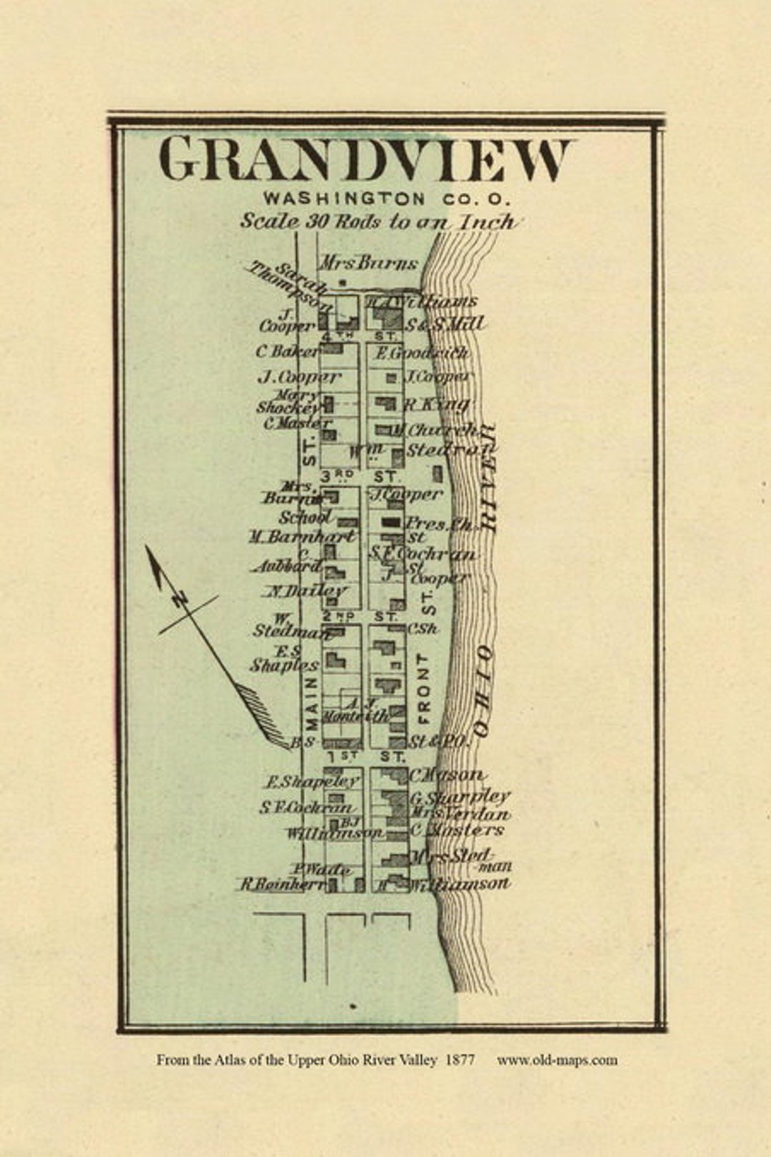 Grandview 1877 Old Town Map Washington County Ohio Valley - Etsy