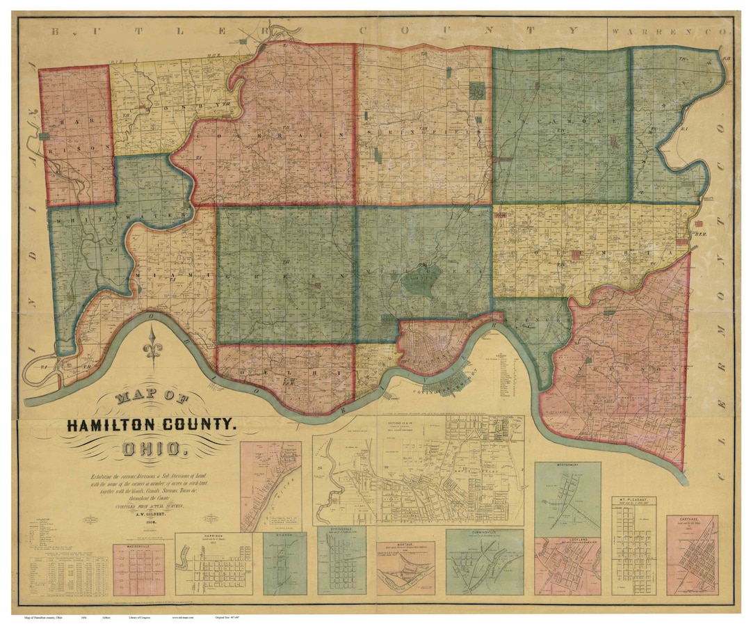 Hamilton County Ohio 1856 - Old Wall Map Reprint With Homeowner Names ...